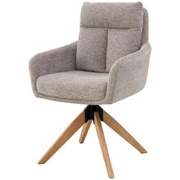 Livetastic Armlehnstuhl, Taupe, Holz, Metall, Textil, Eiche, Pappel, massiv, Sperrholz, Flachrohr, 59x92x63 cm, Sitzfl&auml;che 360&deg; drehbar, Esszimmer, St&uuml;hle, Esszimmerst&uuml;hle, Armlehnenst&uuml;hle