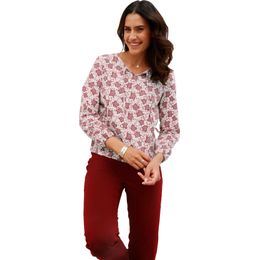 CR&Eacute;ATION L Damen Print-Shirt mit kleinem V champagner-dunkelrot-bedruckt Gr&ouml;&szlig;e 38