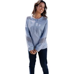 CR&Eacute;ATION L Damen Sweatshirt mit Spitzeneinsatz taubenblau Gr&ouml;&szlig;e 36