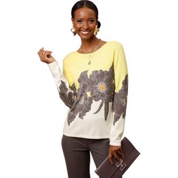 CR&Eacute;ATION L Damen Feinstrickpullover mit Bl&uuml;ten-Dessin dunkeltaupe-champagner-bedruckt Gr&ouml;&szlig;e 38