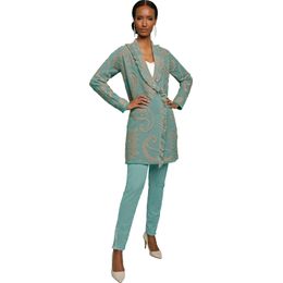 CR&Eacute;ATION L Damen Cardigan mit zweifarbigen Fransen salbei-beige-gemustert Gr&ouml;&szlig;e 38