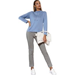 CR&Eacute;ATION L Damen Stehkragenshirt mit Metall-Steinchen auf Bindeband bleu Gr&ouml;&szlig;e 36