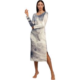 w&auml;schepur Damen Nachthemd mit Seitenschlitzen champagner-rauchblau-bedruckt Gr&ouml;&szlig;e 36/38