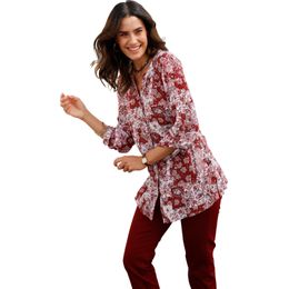 CR&Eacute;ATION L Damen Longbluse champagner-dunkelrot-bedruckt Gr&ouml;&szlig;e 40
