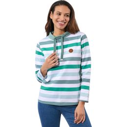 CR&Eacute;ATION L Damen Sweatshirt mit halsfernem Stehkragen kalkmint-jade-geringelt Gr&ouml;&szlig;e 38