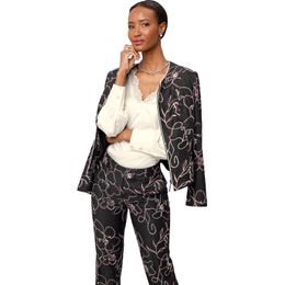 CR&Eacute;ATION L Damen Blazer mit Kontrastpaspeln schwarz-burgund-gemustert Gr&ouml;&szlig;e 38