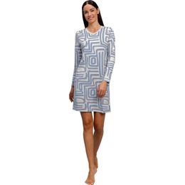 w&auml;schepur Damen Nachthemd mit Mesh-Detail champagner-rauchblau-bedruckt Gr&ouml;&szlig;e 36/38