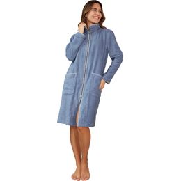 feel good Damen Bademantel mit durchgehendem Rei&szlig;verschluss taubenblau-champagner Gr&ouml;&szlig;e 40/42