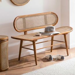 Pharao24.de Sitzbank K&uuml;chenbank aus Rattan und Teak Massivholz