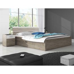 Pharao24.de Bett mit Schubkasten in Eiche San Remo Holzoptik Wei&szlig;