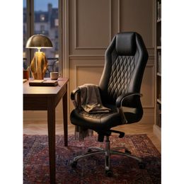 KADIMA DESIGN B&uuml;rostuhl Echtleder mit hoher R&uuml;ckenlehne und Kopfst&uuml;tze MONTEREY, Schwarz 70x67x136 cm