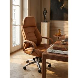 KADIMA DESIGN B&uuml;rostuhl Echtleder bis 120 kg mit Wippmechanik, Armlehnen und hoher R&uuml;ckenlehne, Beige 67x67x137 cm