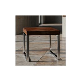 KADIMA DESIGN Beistelltisch Massivholz Metallgestell Landhausstil GUNA, Dunkelbraun 45x45x40 cm