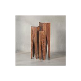KADIMA DESIGN Beistelltisch 3er Set Massivholz Quadratisch Modern, Dunkelbraun 25x25x100 cm
