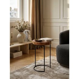 KADIMA DESIGN Beistelltisch Massivholz Metallbeine Baumstammform Landhausstil AKOLA, Dunkelbraun 28x28x45 cm