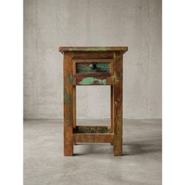 KADIMA DESIGN Beistelltisch &ndash; Massivholz, Shabby Chic, mit Schublade, 30x30x50 cm