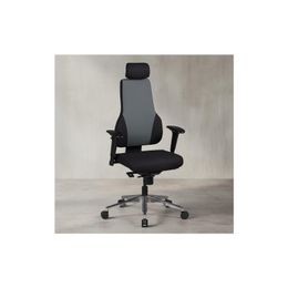 KADIMA DESIGN B&uuml;rostuhl Schwarz/Grau Stoff drehbar mit Synchronmechanik und Kopfst&uuml;tze QENTIN