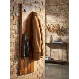 KADIMA DESIGN Wandgarderobe Massivholz Metall Modern 40x140x7 cm mit Baumkante und 2-reihiger Hakenleiste