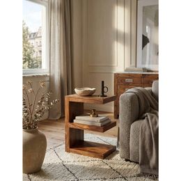 KADIMA DESIGN Beistelltisch Massivholz E Cube Landhausstil Design MUMBAI, Dunkelbraun 30x45x60 cm