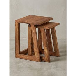 KADIMA DESIGN Beistelltisch Set &ndash; 2-teilig Massivholz eckig Landhaus