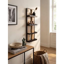 KADIMA DESIGN Wandregal Mango Massivholz Metall Industrial Stil 30x80x10 cm Rechteckig mit 4 Ablagen und Wellenmuster