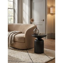KADIMA DESIGN Beistelltisch &ndash; Rund Metall Schwarz 40x40x50 cm Hammerschlag Wellenmuster