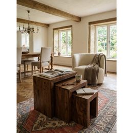 KADIMA DESIGN Beistelltisch 3er Set Massivholz Landhausstil Natur MUMBAI, Akazie 30x45x50 cm