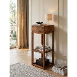 KADIMA DESIGN Beistelltisch &ndash; Massivholz braun, mit Schublade, 35x35x90 cm