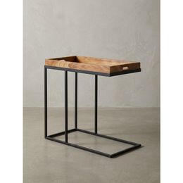 KADIMA DESIGN Beistelltisch &ndash; Massivholz Natur Metallgestell 70x65x34 cm