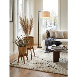 KADIMA DESIGN Blumentopf 2er Set Metall und Massivholz Rund mit F&uuml;&szlig;en in Gold