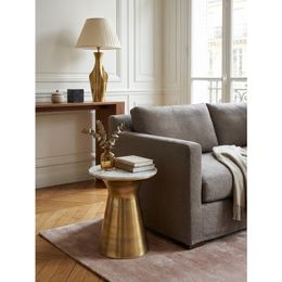 KADIMA DESIGN Beistelltisch &ndash; Rund Marmor Wei&szlig; Metall Gold 35x35x45 cm