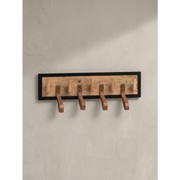 KADIMA DESIGN Wandgarderobe Mango Massivholz Echtleder Modern 60x15x6 cm mit Schlaufen