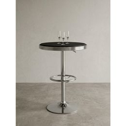 KADIMA DESIGN Bartisch &ndash; &Oslash; 60 cm, Schwarz/Silber, Kunstleder, Aluminium, Retro-Stil
