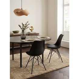 KADIMA DESIGN 2er Set St&uuml;hle aus Kunststoff Schwarz mit Kunstlederpolsterung und Metallbeinen