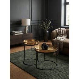 KADIMA DESIGN Beistelltisch 2er Set Metall Rund Hammerschlag Abnehmbares Tablett, Gold 38x38x45 cm