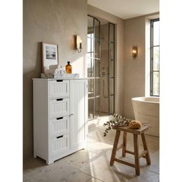 KADIMA DESIGN Badschrank Wei&szlig; 56 x 83 x 30 cm im Landhausstil aus MDF mit 4 Schubladen und 1 T&uuml;r PATTI