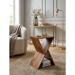 KADIMA DESIGN Beistelltisch &ndash; Massivholz X-Form 43x60x30 cm mit Ablagen