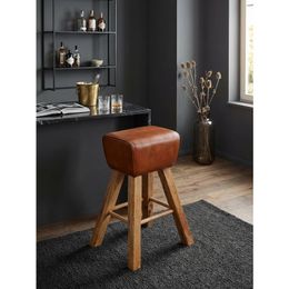 KADIMA DESIGN Barhocker &ndash; Mango Massivholz und Echtleder, Turnbock-Design, 43x75x43 cm, Braun, ohne Lehne