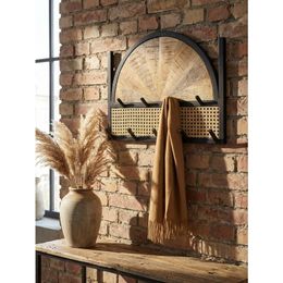 KADIMA DESIGN Wandgarderobe Mango Massivholz Rattan Modern 53x40x7,5 cm mit Wiener Geflecht und Metallrahmen