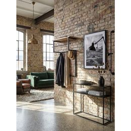 KADIMA DESIGN Wandgarderobe Mango Massivholz Metall Modern 60x76x26 cm mit Hakenleiste, Ablage und Kleiderstange