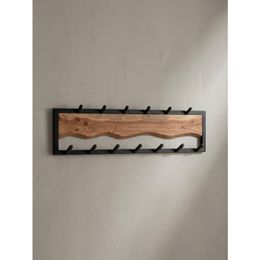 KADIMA DESIGN Wandgarderobe Akazie Massivholz Metall Modern 80x20x8 cm mit Wellenmuster