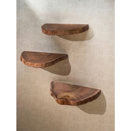 KADIMA DESIGN Wandregal Akazie Massivholz Modern Stil 3er Set Baumscheibe mit Baumkante