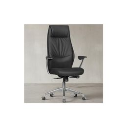KADIMA DESIGN B&uuml;rostuhl Echtleder mit Synchronmechanik, Kopfst&uuml;tze und hoher R&uuml;ckenlehne, Schwarz 67x58x125 cm
