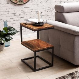 KADIMA DESIGN Beistelltisch Massivholz Metall S-Form Landhausstil AKOLA, Dunkelbraun 30x45x60 cm