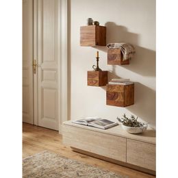 KADIMA DESIGN Wandregal Massivholz Landhausstil 4er Set 25 cm und 20 cm