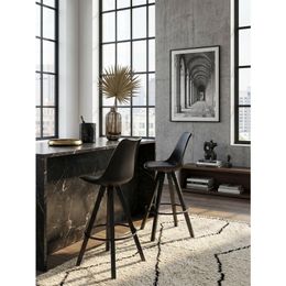 KADIMA DESIGN Barhocker Set &ndash; 2 St&uuml;ck, Schwarz Kunstleder und Massivholz, mit Lehne, Sitzh&ouml;he 77 cm, Skandinavisch