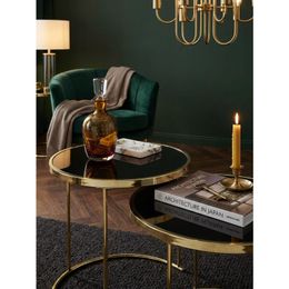 KADIMA DESIGN Beistelltisch Set &ndash; Metall schwarz-gold, Glas, rund, 2-teilig