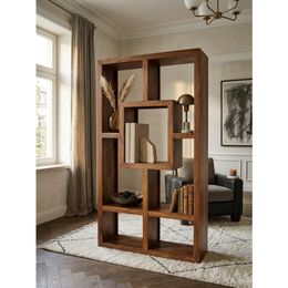 KADIMA DESIGN B&uuml;cherregal &ndash; Naturholz, 90x180 cm, Massiv, Ablagef&auml;cher, Landhausstil