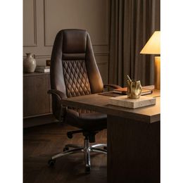 KADIMA DESIGN B&uuml;rostuhl Echtleder mit hoher R&uuml;ckenlehne und Kopfst&uuml;tze AUSTIN, Braun 70x68x130 cm