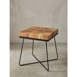 KADIMA DESIGN Beistelltisch &ndash; Akazie Massivholz braun, Metallgestell, 45x45x51 cm, quadratisch
